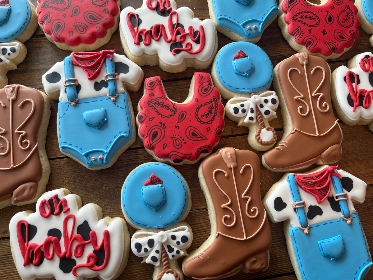 Cowboy Baby Shower-1 Dozen – MSO Cookies + Cakes